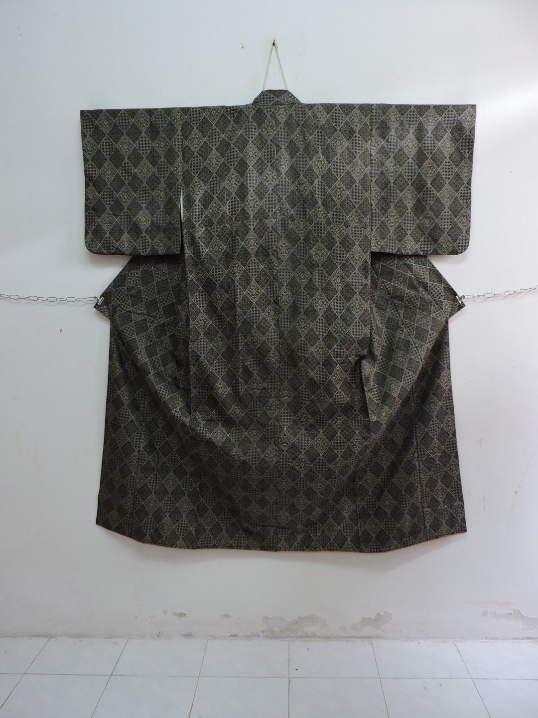 Japanese Kimono Komon Oshima Tsumugi Silk Abstract Geometric Pattern ...