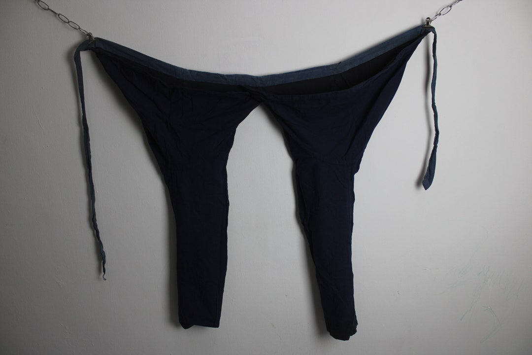 Vintage Japanese Indigo Blue Black Dyed Cotton Wool Farmer Monpe Pants ...