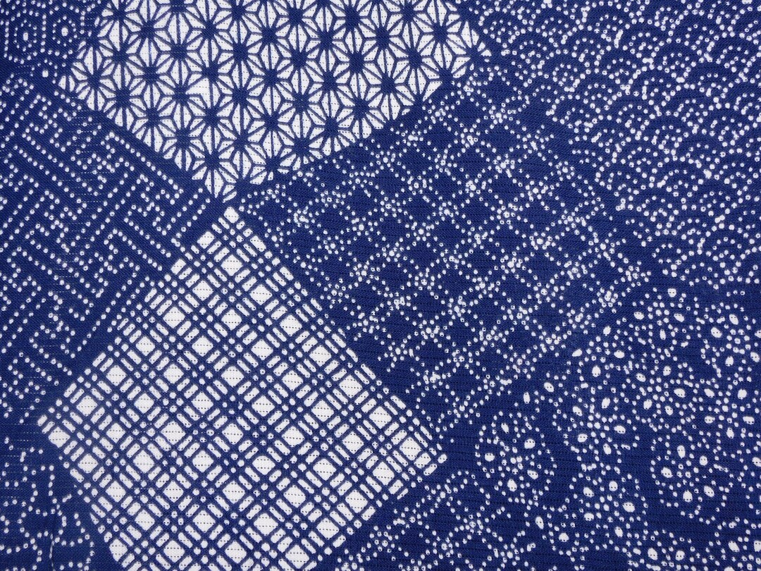 Japanese Yukata Cotton Blue Indigo Katazome Stylized Summer Kimono ...