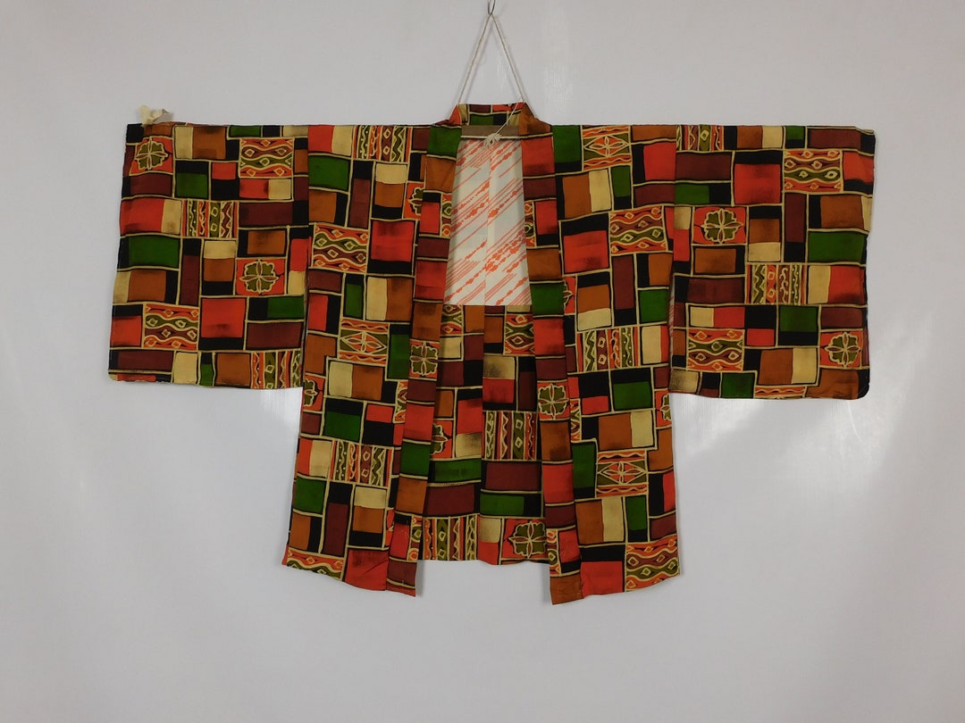 Vintage Japanese Haori | Hippari Abstract Geometric Pattern Color Block ...