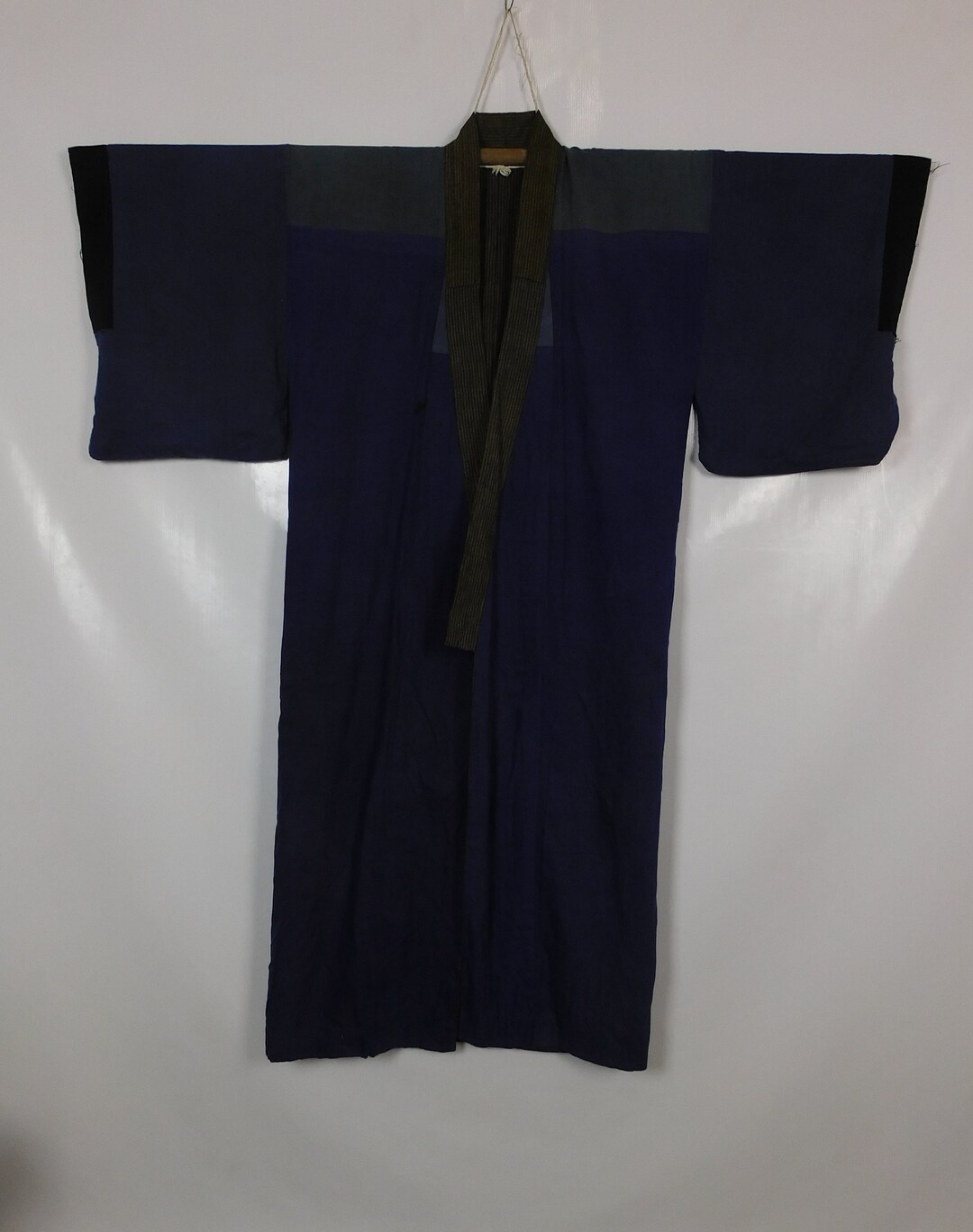 Vintage Distressed Japanese Indigo Blue Brown Black Cotton Striped ...