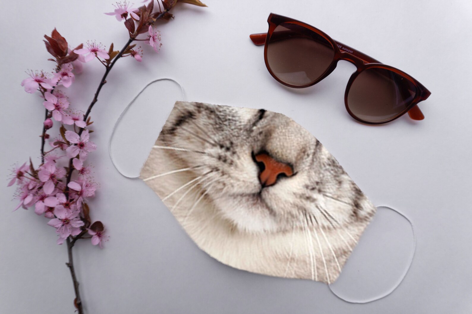 Cat Face Animal Print Pattern Adult Fabric Face Mask With Elastic Ear ...