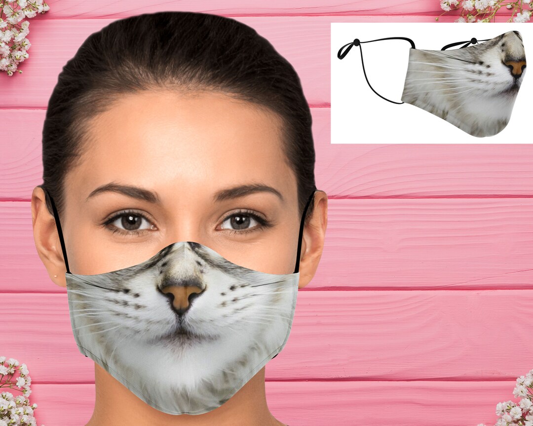 Cat Face Animal Print Pattern Fitted Fabric Face Mask With Adjustable ...