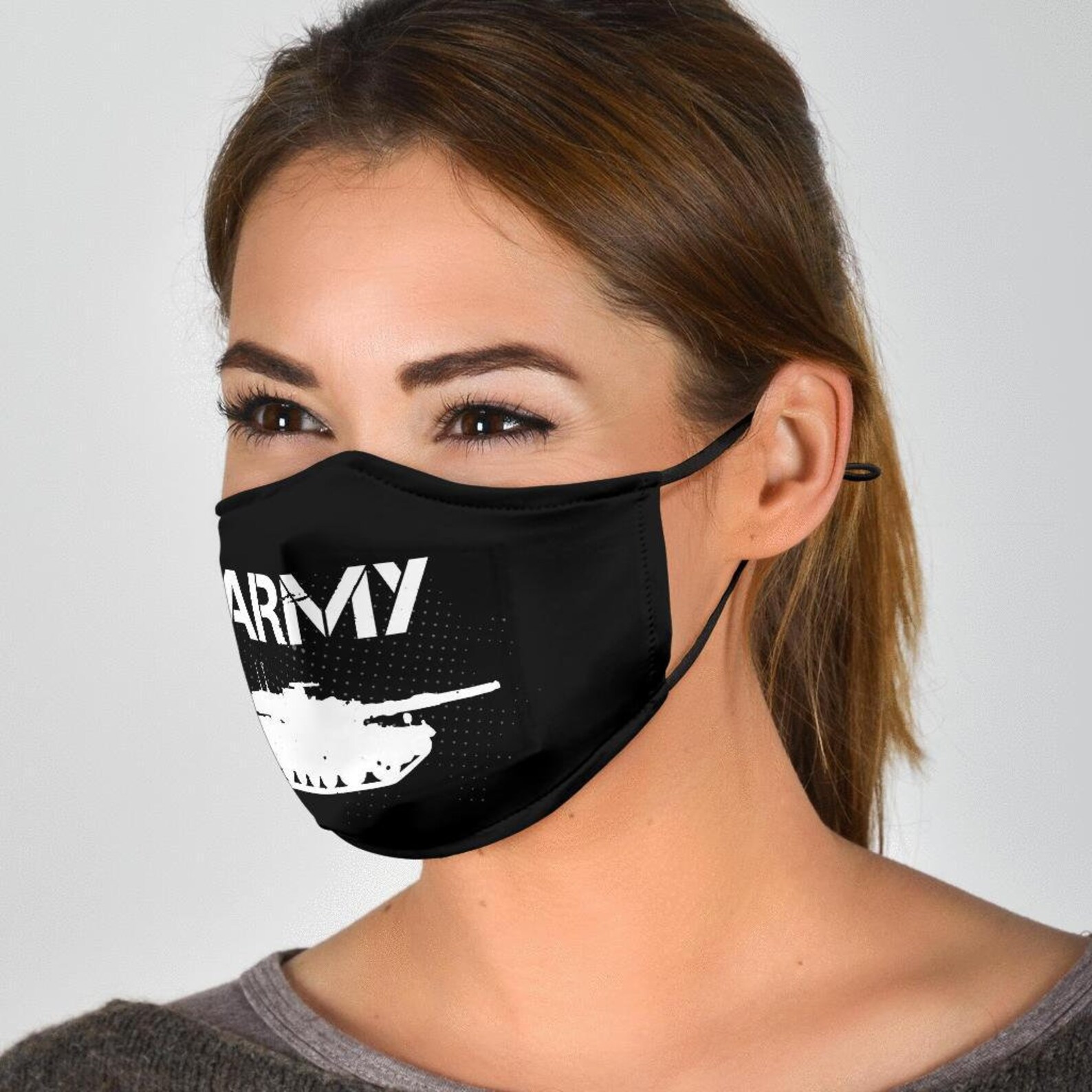 Army Tank Adult Fabric Face Mask, Elastic Ear Loops, Washable & Re ...