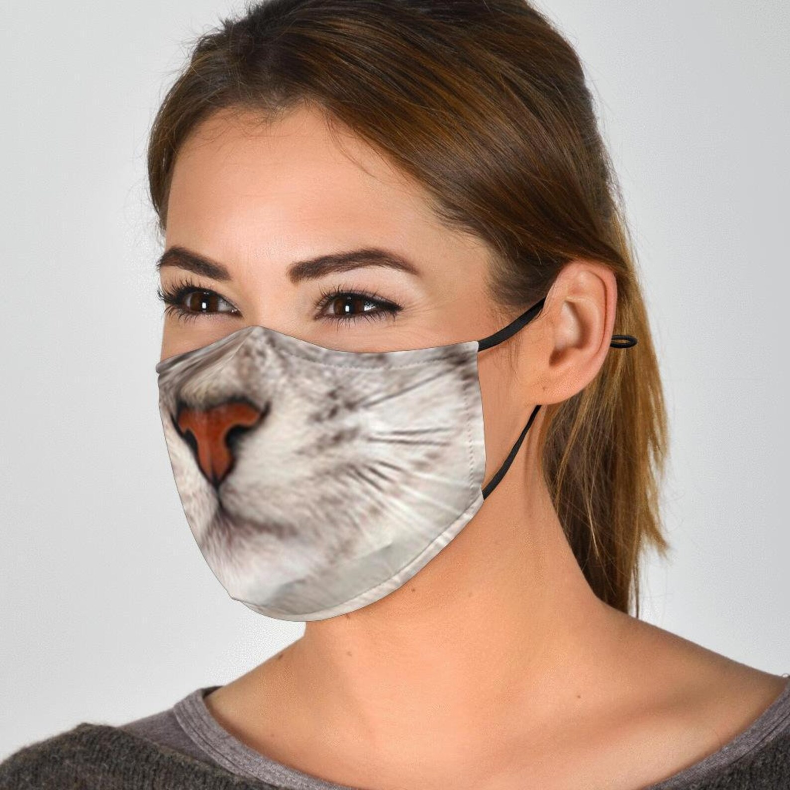 Cat Face Animal Print Pattern Adult Fabric Face Mask With Elastic Ear ...