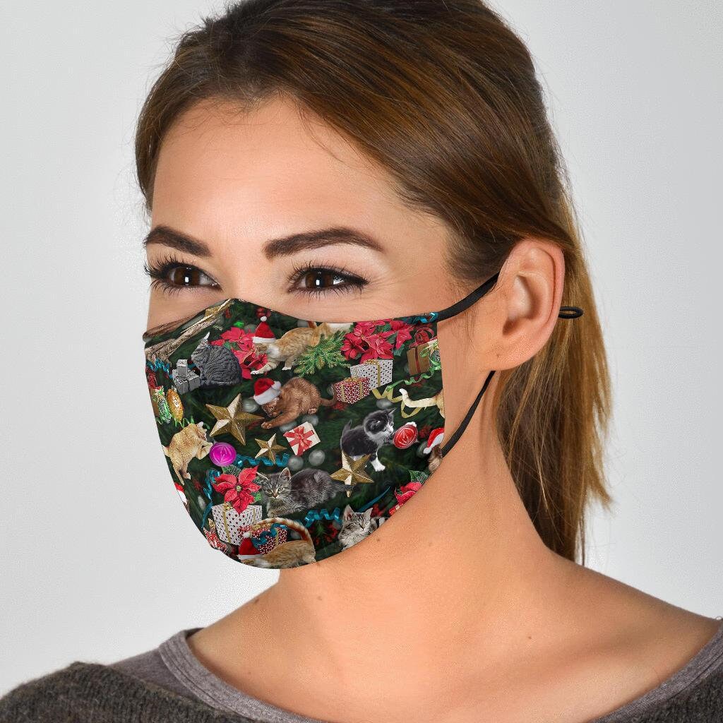 Christmas Cat Animal Print Pattern Adult Fabric Face Mask With - Etsy
