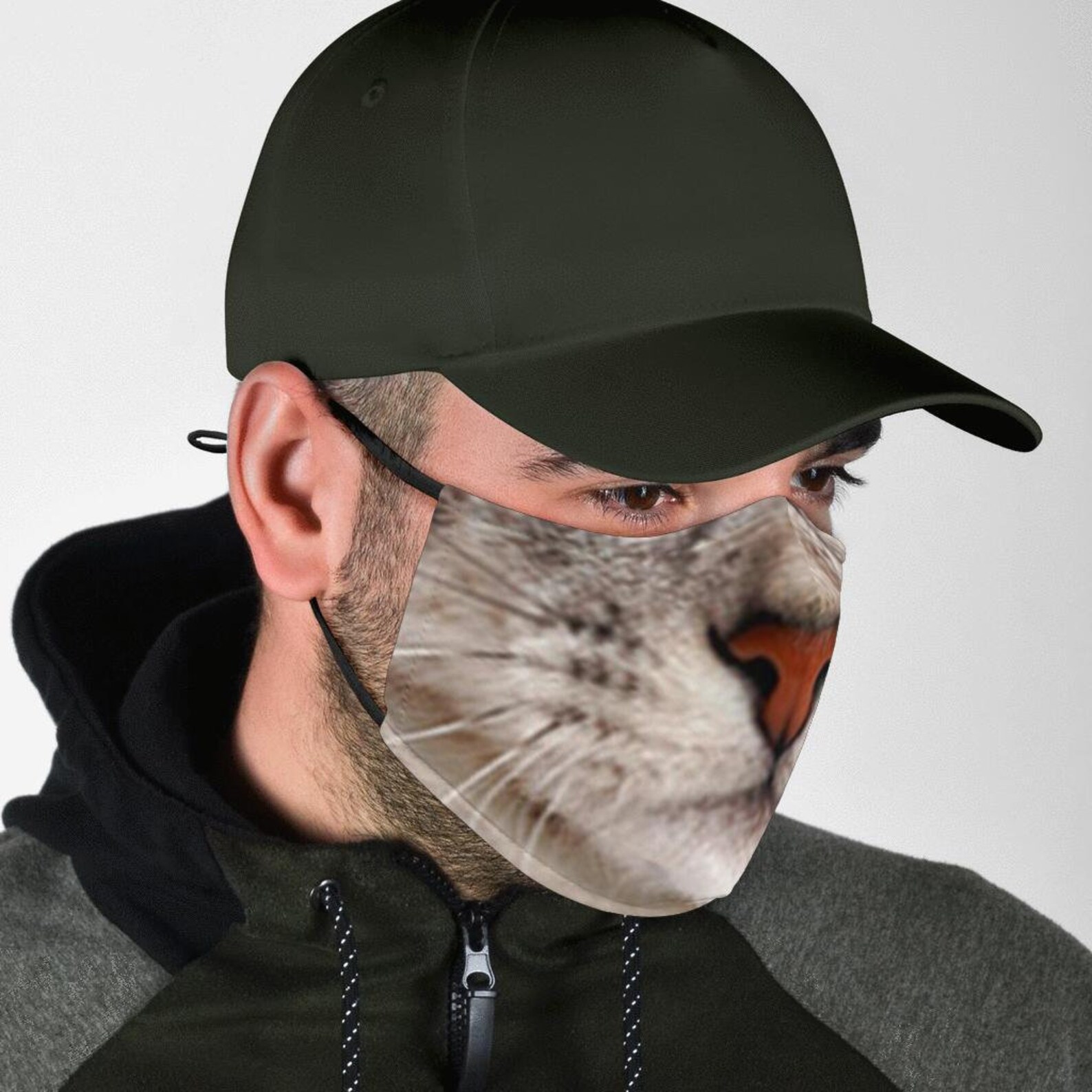 Cat Face Animal Print Pattern Adult Fabric Face Mask With Elastic Ear ...