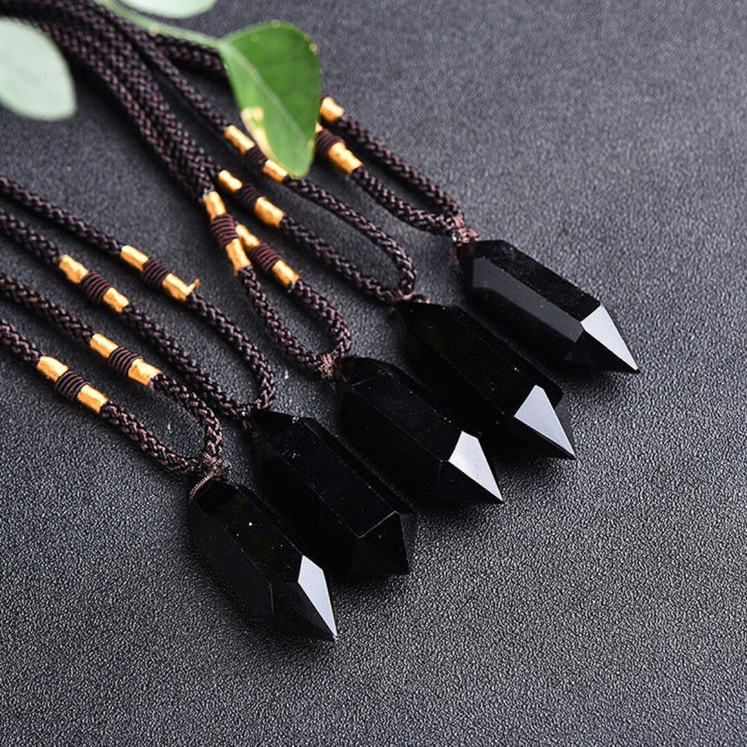 Black Obsidian Necklace-natural Obsidian Crystal Hexagon Point - Etsy
