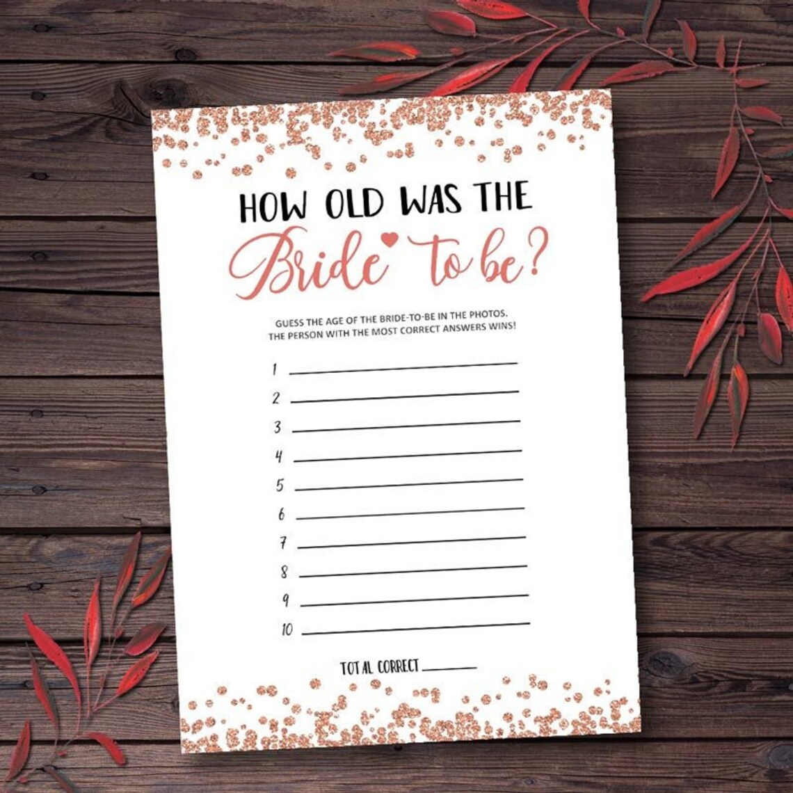 Bridal Shower Game Printable How Old Was the Bride - Etsy