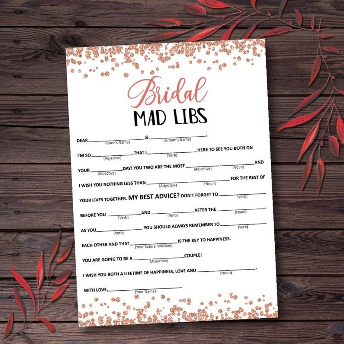Bridal Mad Libs Bridal Shower Games Printable Bridal Shower - Etsy