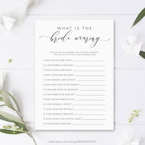 What is the Bride Wearing Bridal Shower Game, Printable Bridal Shower ...