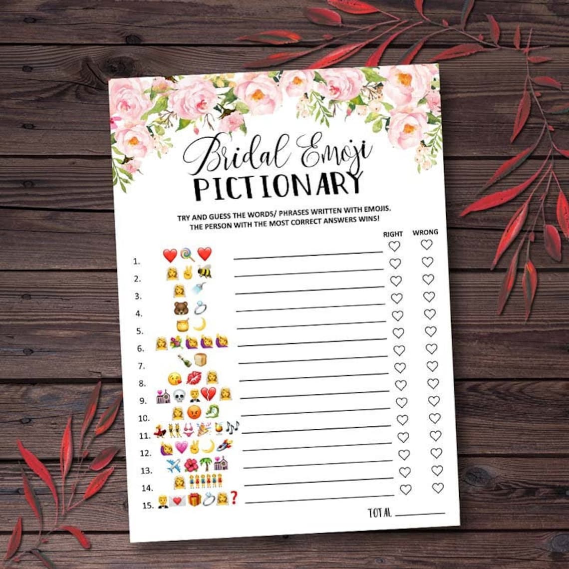 Bridal Emoji Pictionary Floral Bridal Shower Games Bridal - Etsy