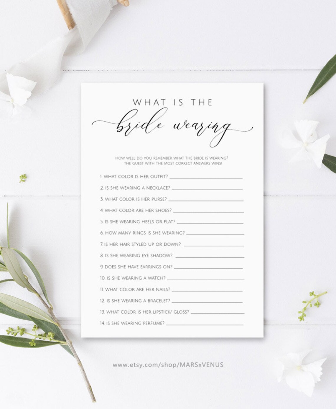 What is the Bride Wearing Bridal Shower Game, Printable Bridal Shower ...