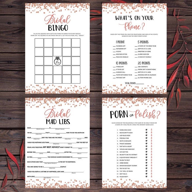 Rosegold Bridal Shower Games Bundle Rose Bridal Shower Games | Etsy