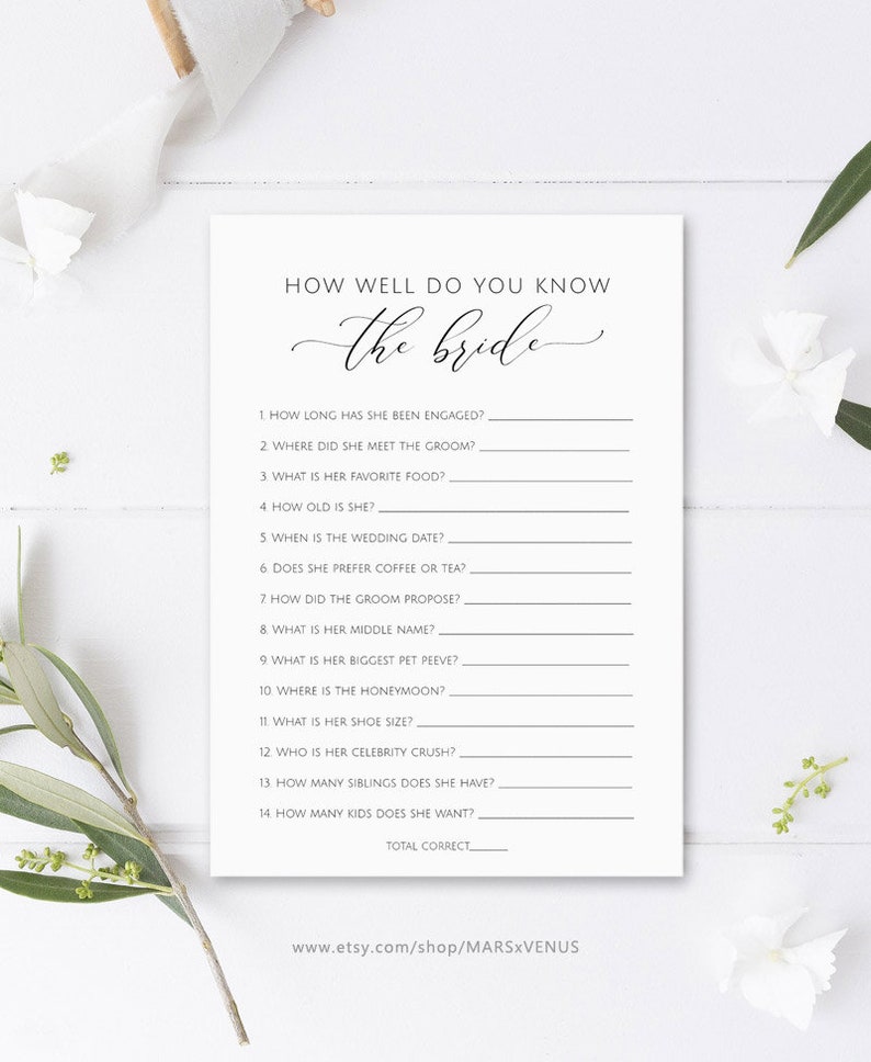 How Well Do You Know the Bride, Printable Bridal Shower Games, Who ...