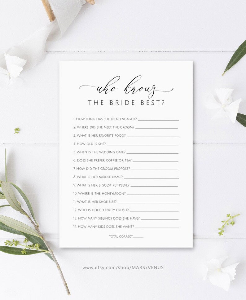 Who Knows the Bride Best Bridal Shower Game Printable Bridal - Etsy