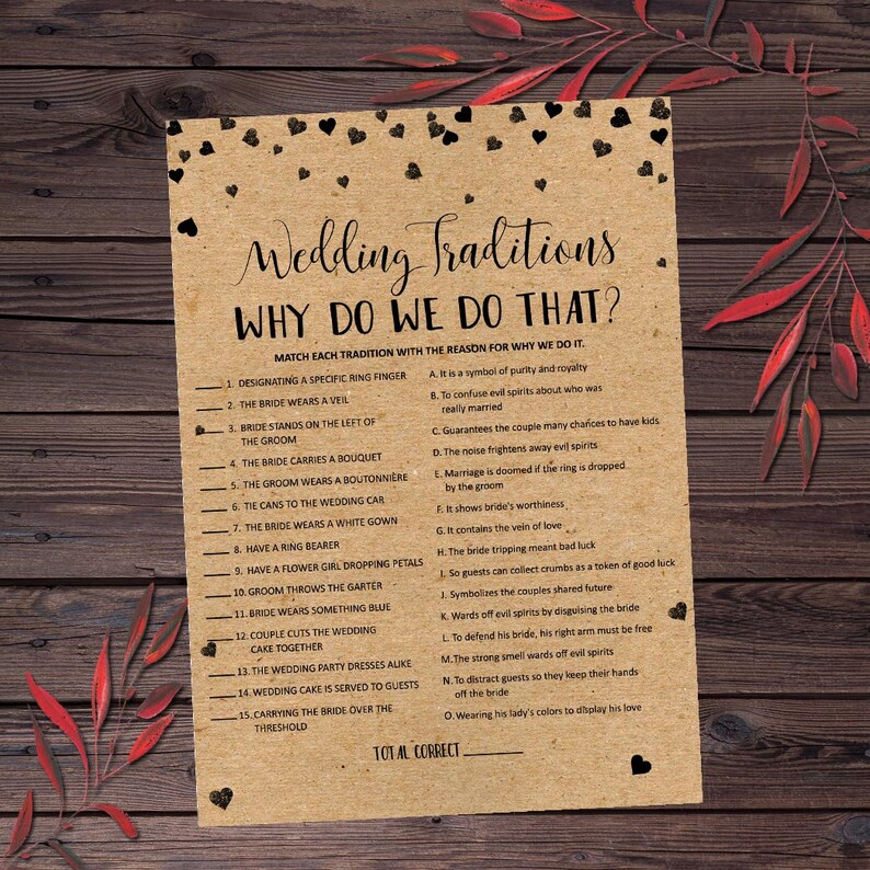 Wedding Traditions Game Kraft Bridal Shower Games Printable Etsy