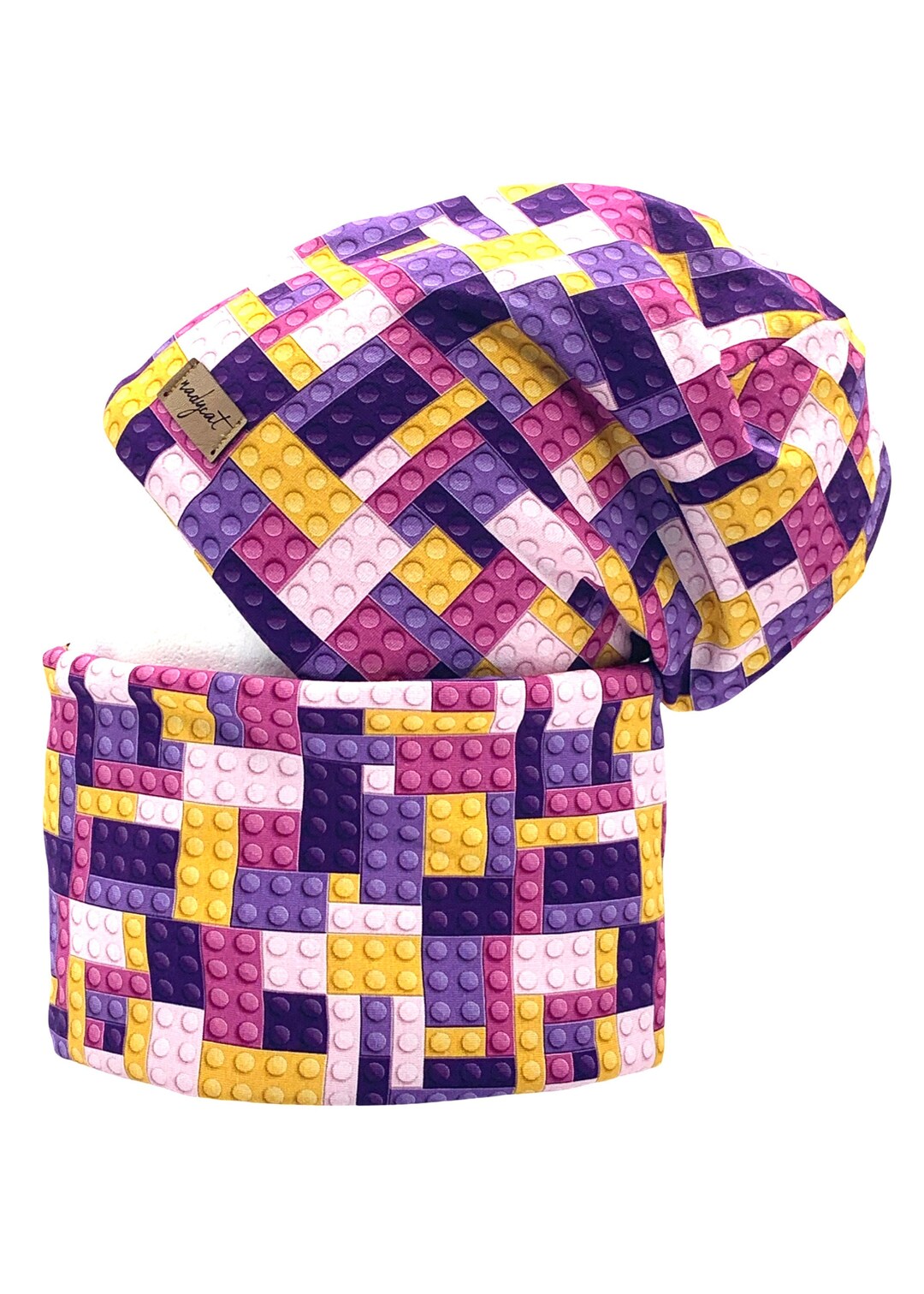 BUILDING BLOCKS Pink, Interlocking Bricks, Stones, Beanie With Matching ...