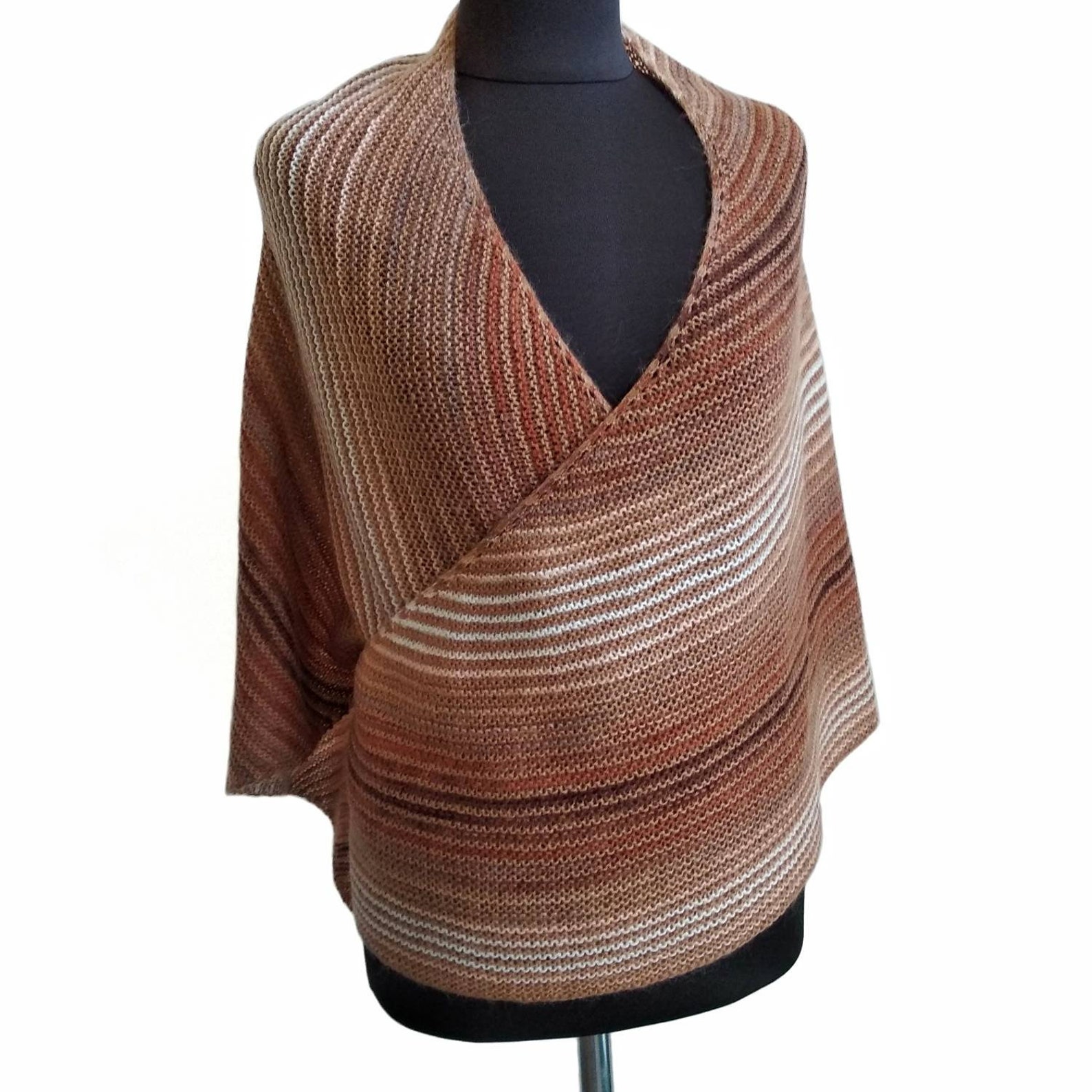 Triangle Shawl Knit of Mohair Yarn in Caramel Brown Colour for Women ...