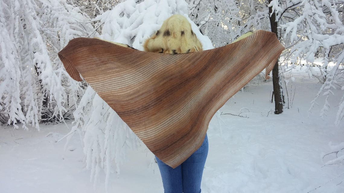 Triangle Shawl Knit of Mohair Yarn in Caramel Brown Colour for Women ...