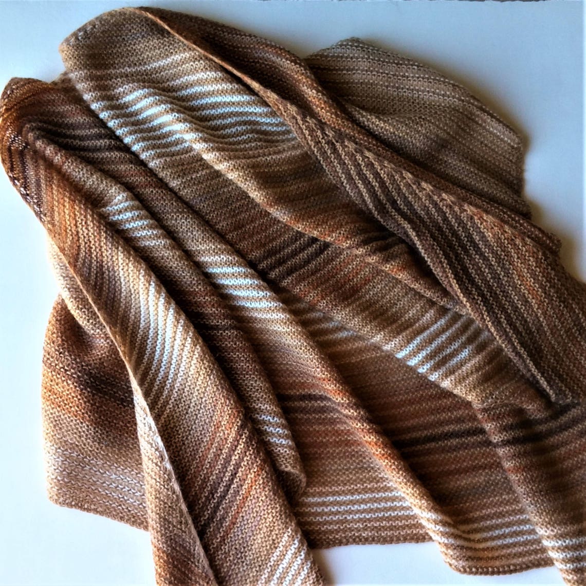 Triangle Shawl Knit of Mohair Yarn in Caramel Brown Colour for Women ...