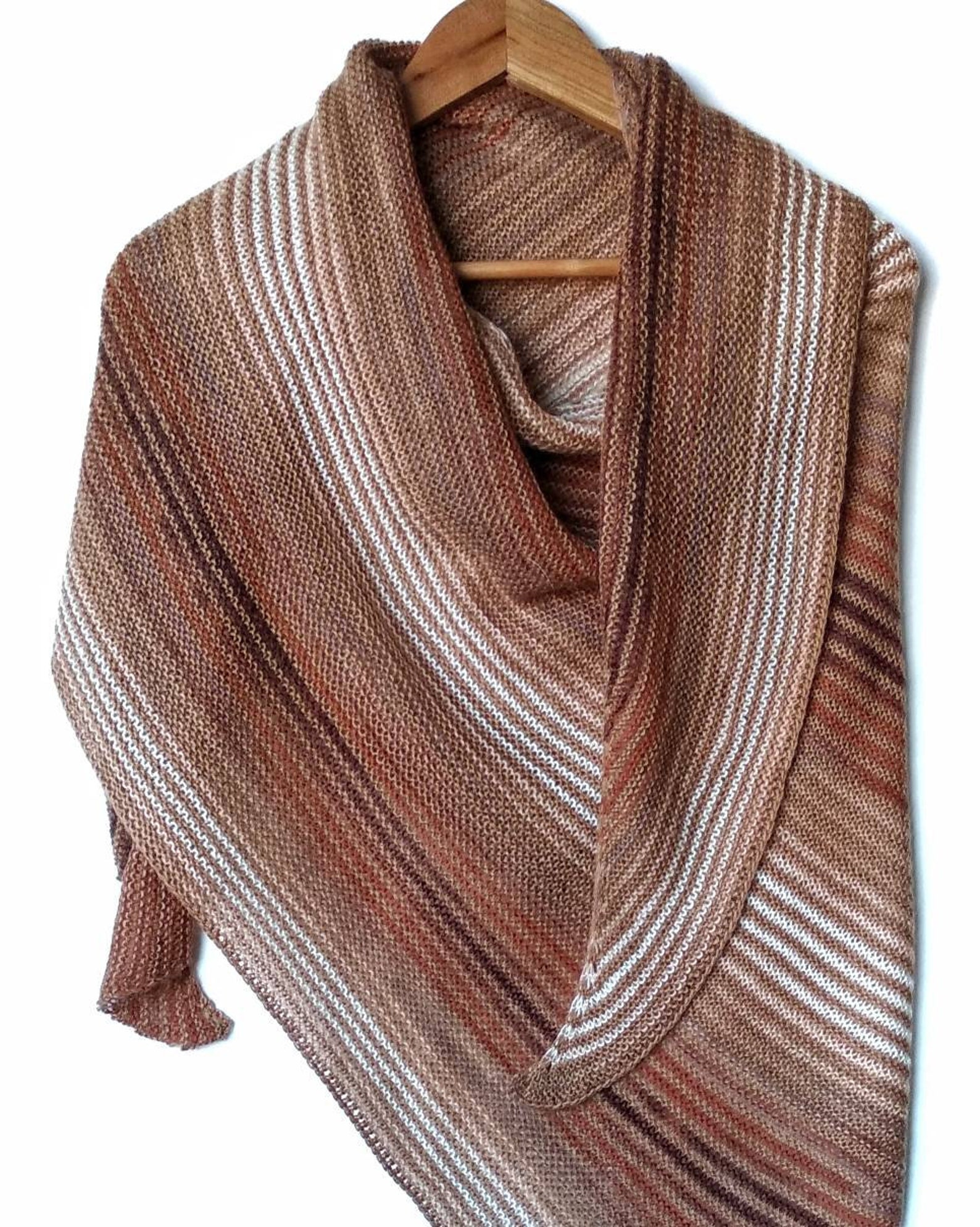 Triangle Shawl Knit of Mohair Yarn in Caramel Brown Colour for Women ...