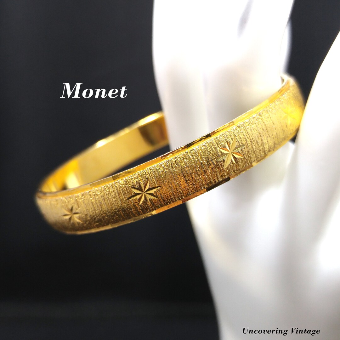 Monet Bangle Bracelet, Star Motif Brushed Gold Plated, 1960s Vintage ...