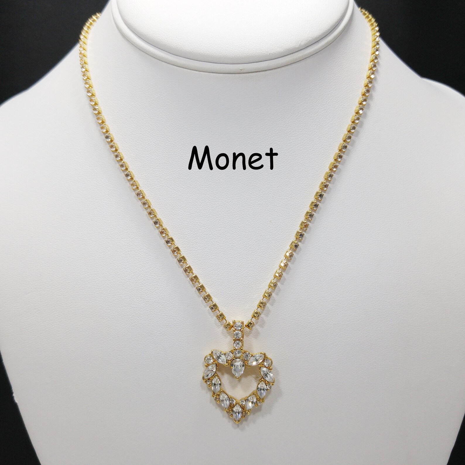 Monet Rhinestone Heart Necklace Rhinestone Chain 1970s - Etsy