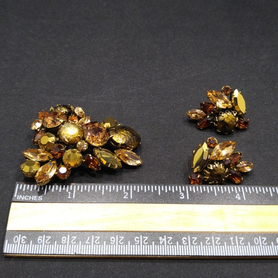 Regency Topaz & Gold Rhinestones Brooch Earrings Set,… - Gem