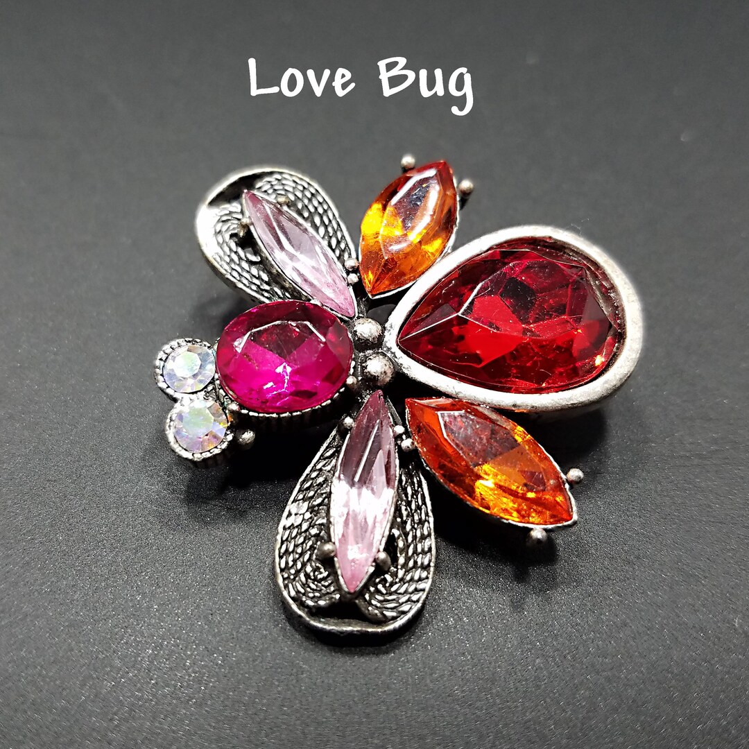 LOVE BUG Rhinestone Brooch, Silver Tone, 1970s Vintage Jewelry - Etsy