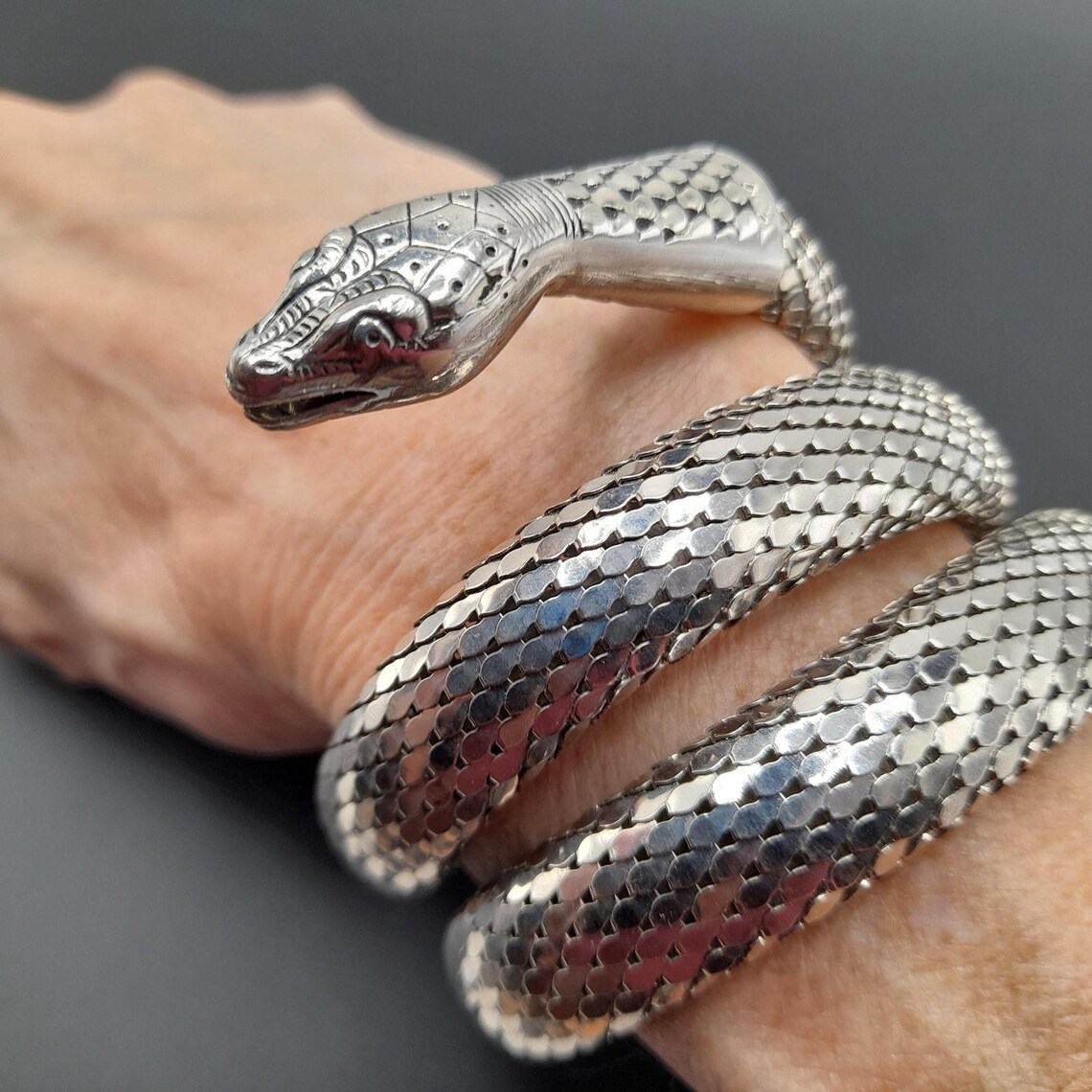 Whiting & Davis Snake Mesh Coil Bracelet, Rhodium Plated, Book Piece ...