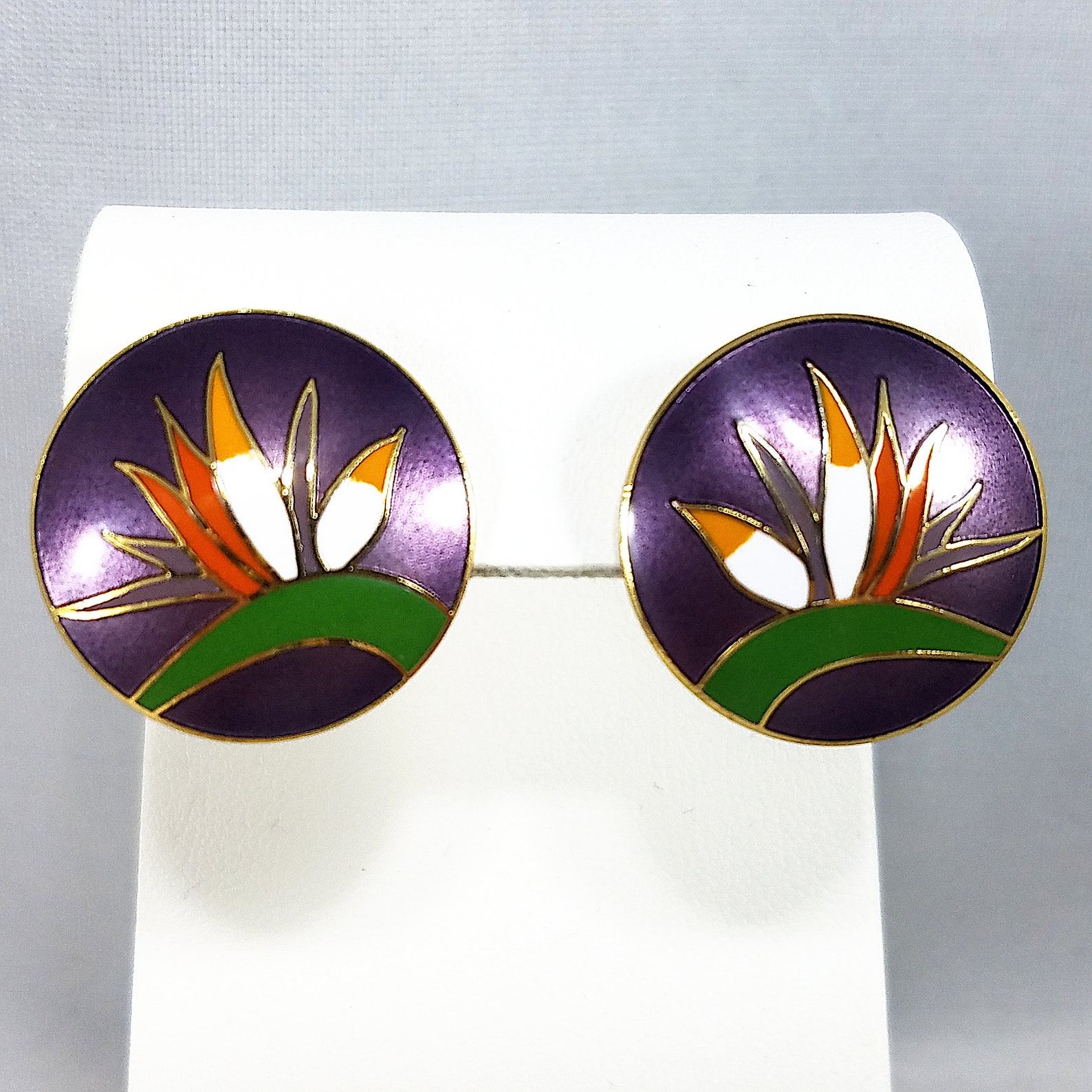Vintage Laurel Burch Bird of Paradise Post Earrings Gold | Etsy