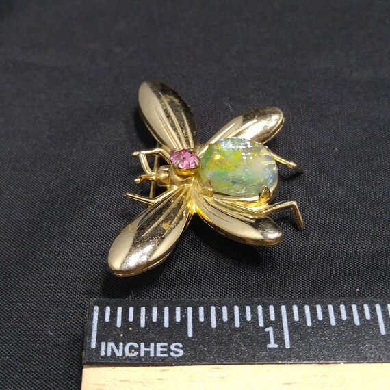 Vintage Lucite Insect Brooch, Gold Flakes, Pink Rhine… - Gem