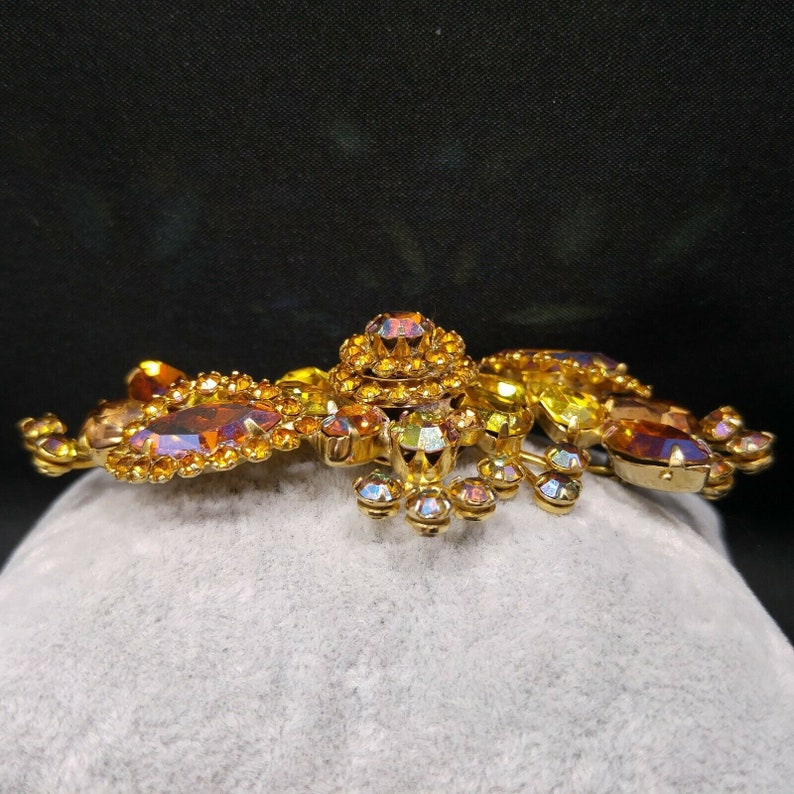 Vintage Carnival Glass Rhinestone Brooch Mid-century Gold - Etsy