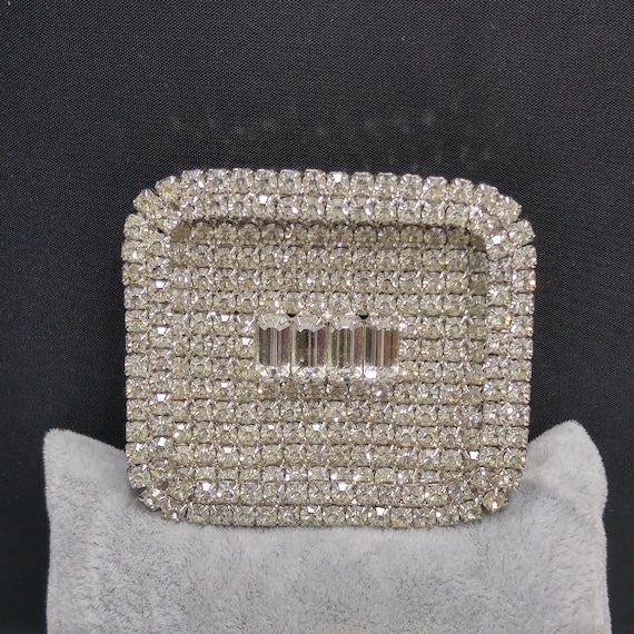 Clear Rectangle Rhinestone Brooch, Rhodium Plated, 19… - Gem