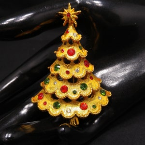 MYLU Christmas Tree Brooch, Gold Plated, Book Piece, 1960s Vintage ...