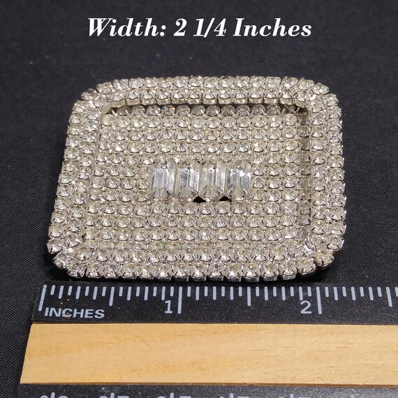 Clear Rectangle Rhinestone Brooch, Rhodium Plated, 19… - Gem