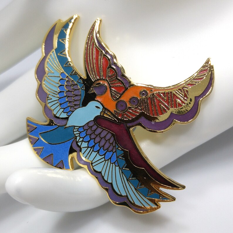 Laurel Burch ethereal Birds Brooch Cloisonné and - Etsy
