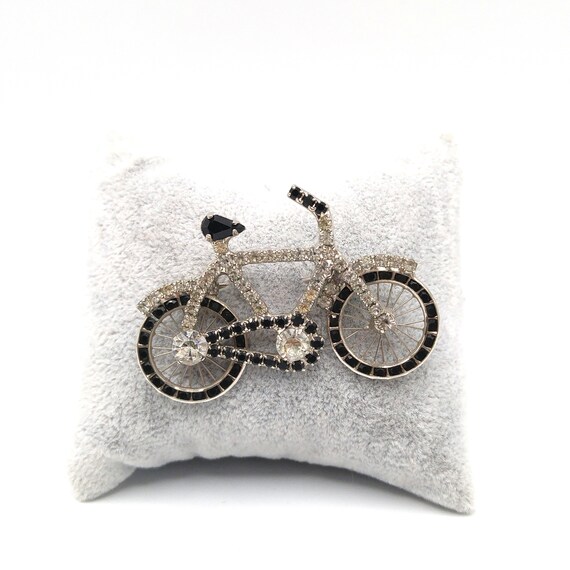 Dorothy Bauer Bicycle Figural Brooch, Black Clear Rhi… - Gem