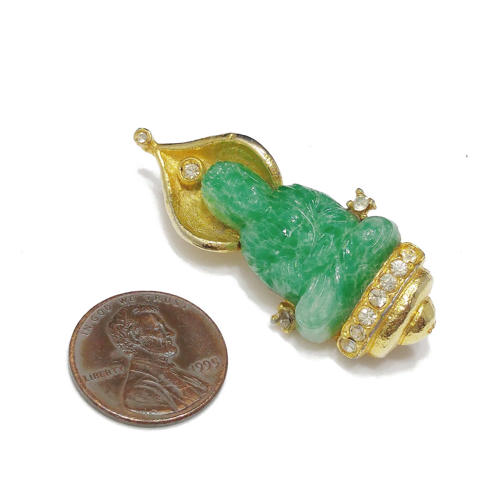 Vintage Chrysoprase Buddha Brooch Gold Plated 1960s Vintage | Etsy