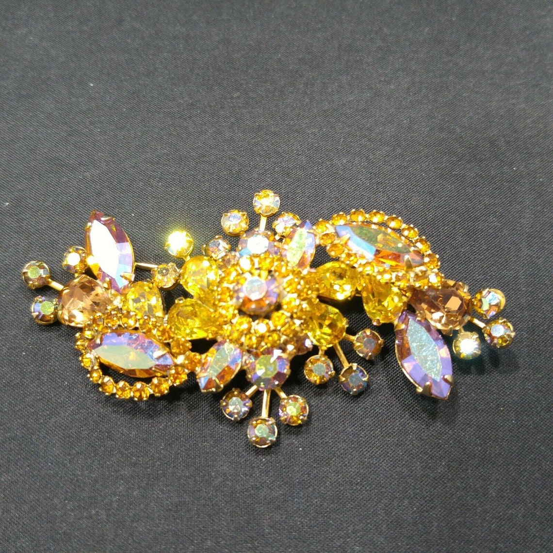 Vintage Carnival Glass Rhinestone Brooch Mid-century Gold - Etsy