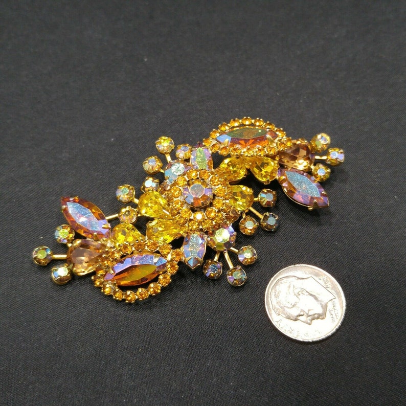 Vintage Carnival Glass Rhinestone Brooch Mid-century Gold - Etsy