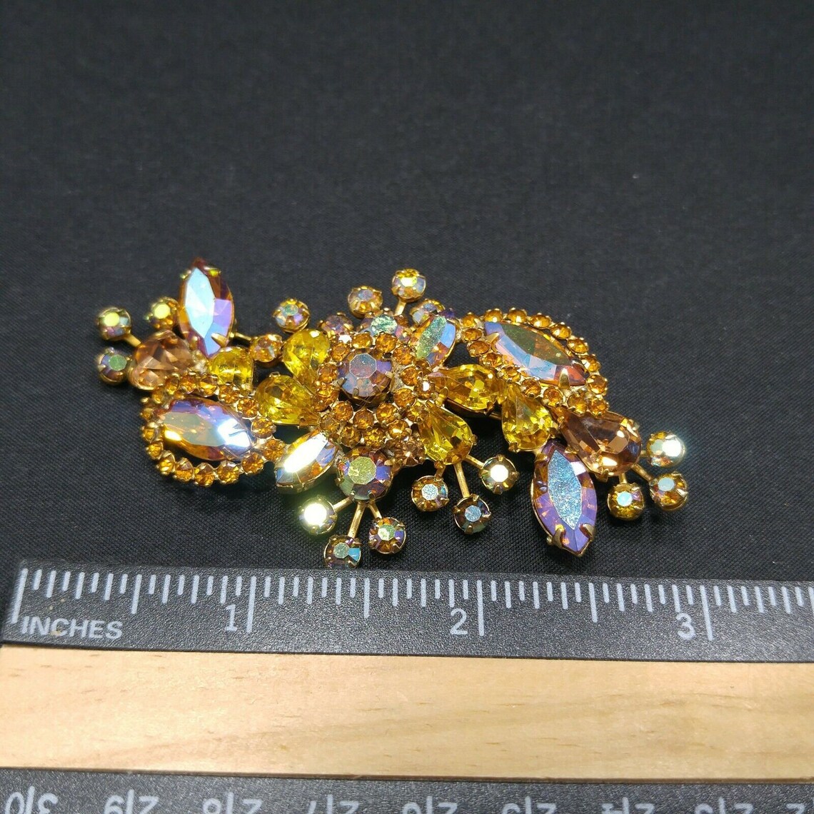Vintage Carnival Glass Rhinestone Brooch Mid-century Gold - Etsy