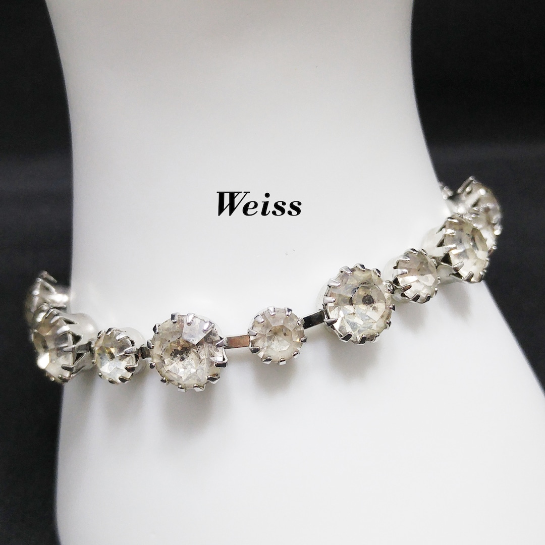 Weiss Wedding Bridal Bracelet, Clear Rhinestones, Rhodium Plate, 1950s ...