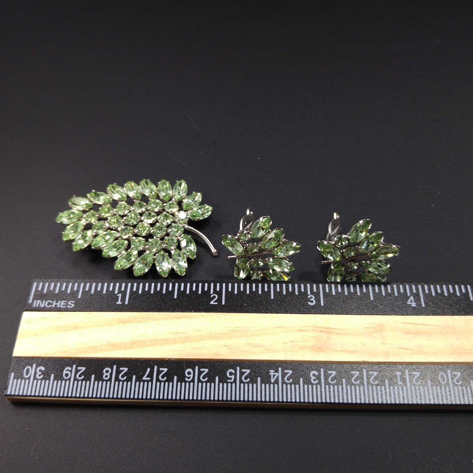 B. David Peridot Rhinestone Brooch & Earrings Silver Tone - Etsy