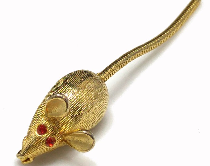 Rat or Mouse Brooch, Gold Plated, Snake Chain Tail, 1960s Vintage ...