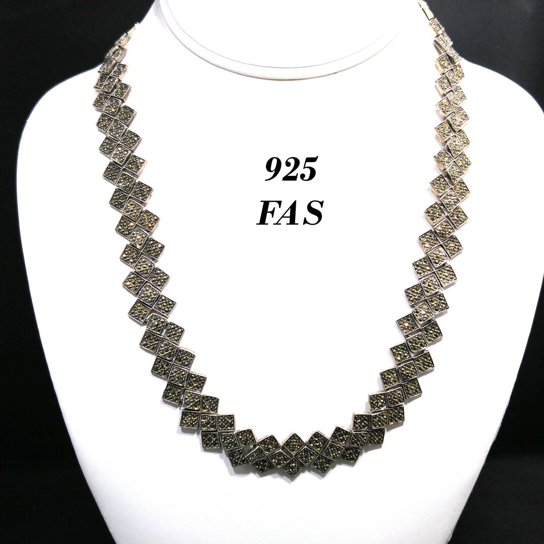Marcasite Sterling Wide Necklace, Stamped 925 FAS, 1980s Vintage Jewelry - Etsy