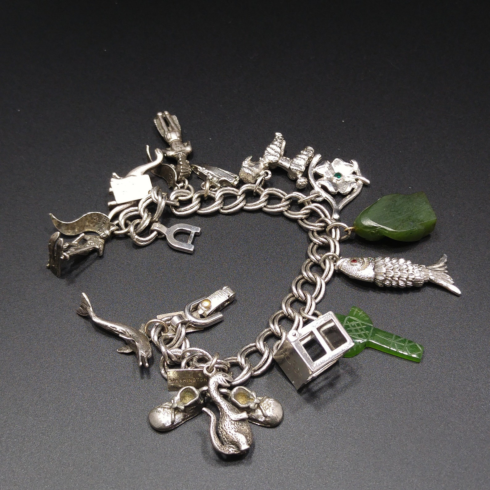 Monet Charm Bracelet Sterling Gemstone Charms 1960s Vintage - Etsy