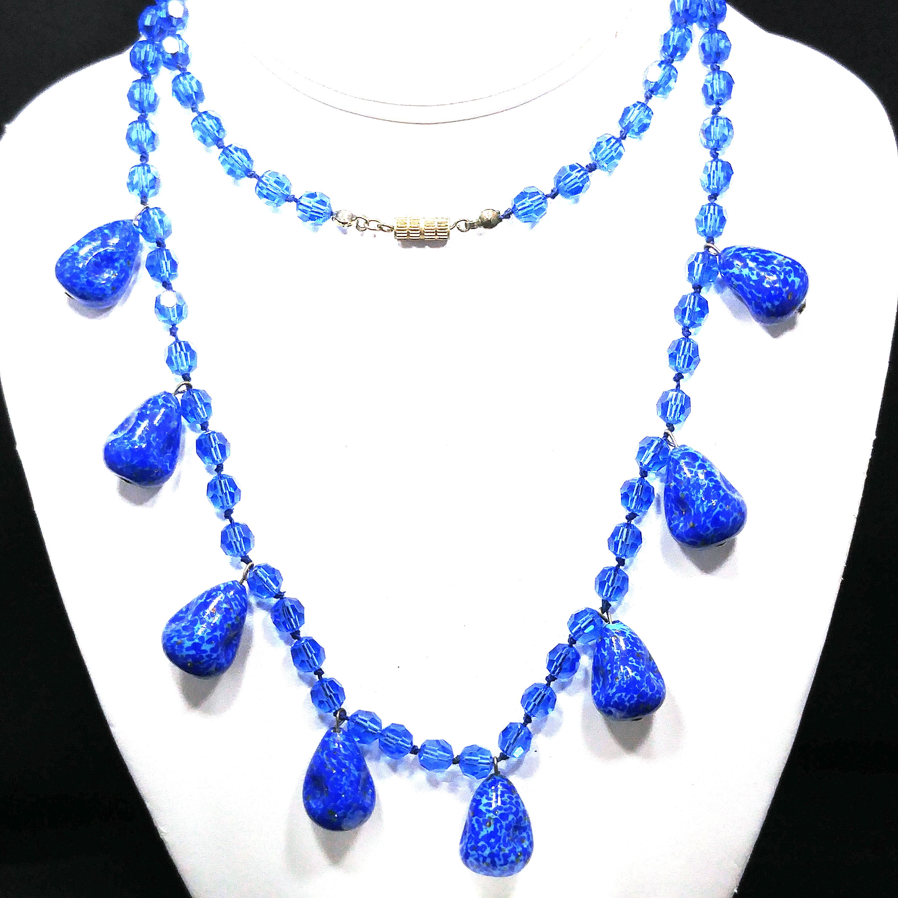 Cobalt Blue Crystal Long Necklace & Earrings Artisan Jewelry | Etsy