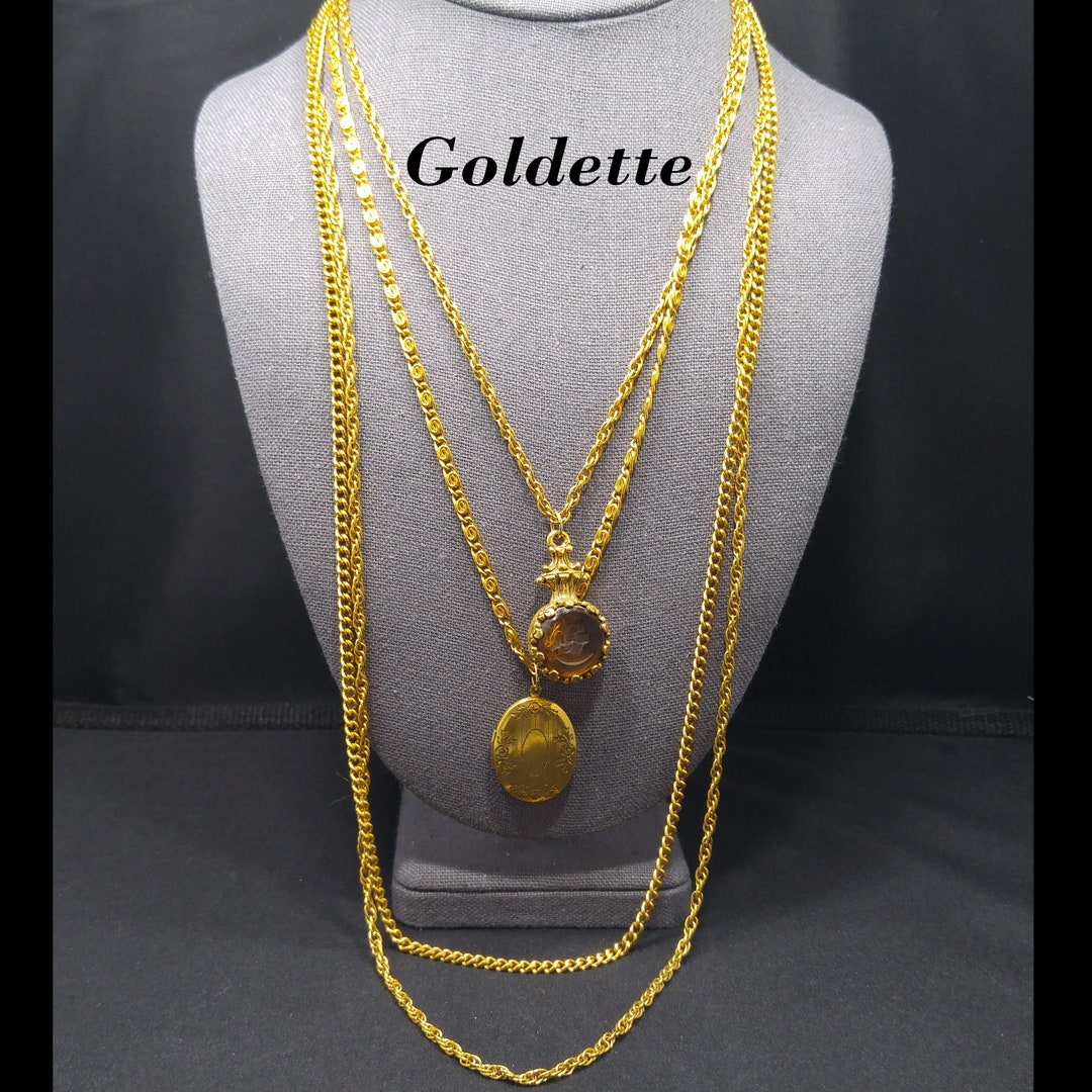 Goldette Four Chain Intaglio Cameo Locket Necklace, Layering Necklace ...